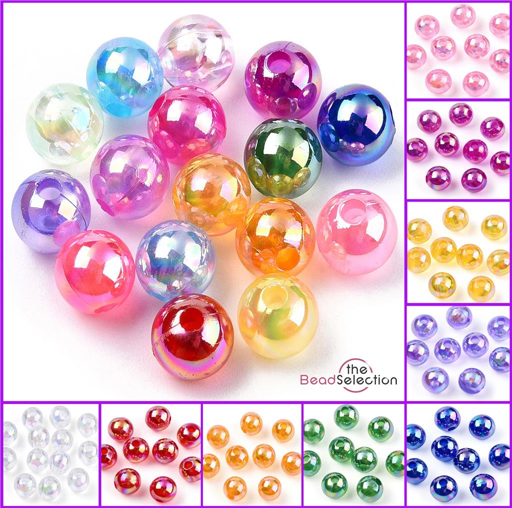 Clear'AB' Lustre Rainbow Pearl Beads 6mm 8mm 10m Round Colour Choice ...
