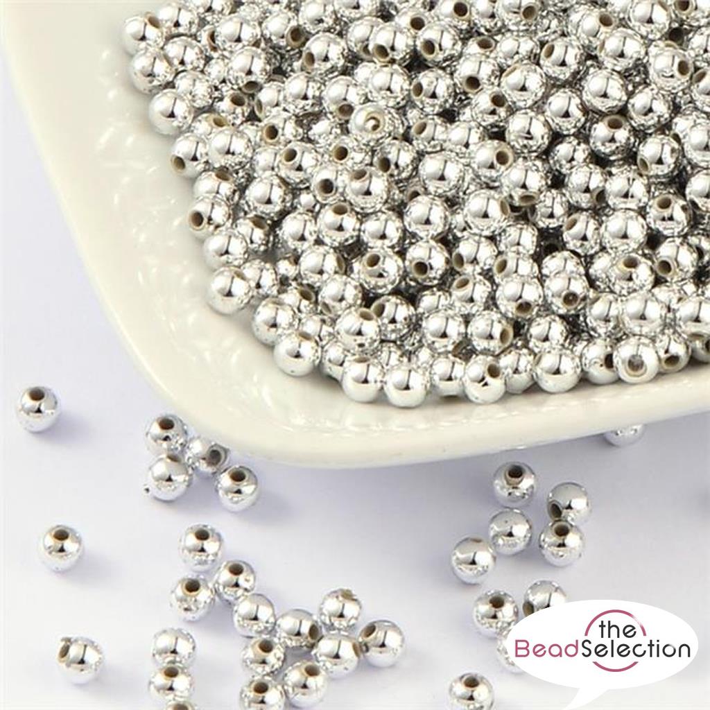 SILVER PLATED ACRYLIC SPACER ROUND BEADS 3mm 4mm 6mm 8mm 10mm 12mm ...