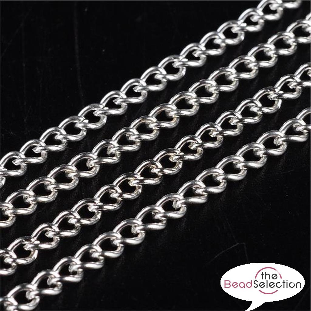 SILVER PLATED FINE TWIST CURB CHAIN 3.7mm X 2.5mm JEWELLERY MAKING CH9 ...